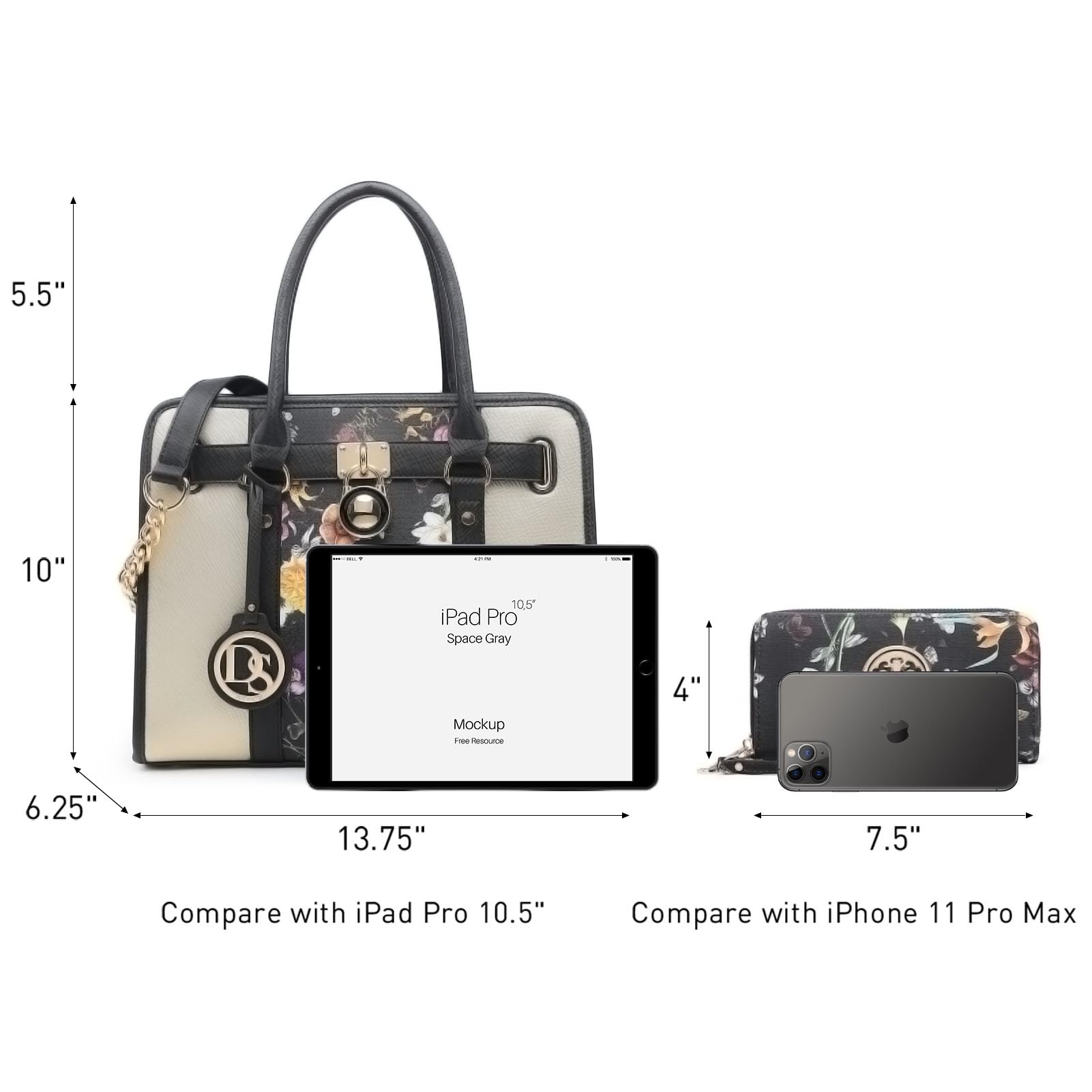 Dasein Two Tone Satchel Handbags Purses for Women Vegan Leather Shoulder Bags Large Tote Bag with Matching Wallet