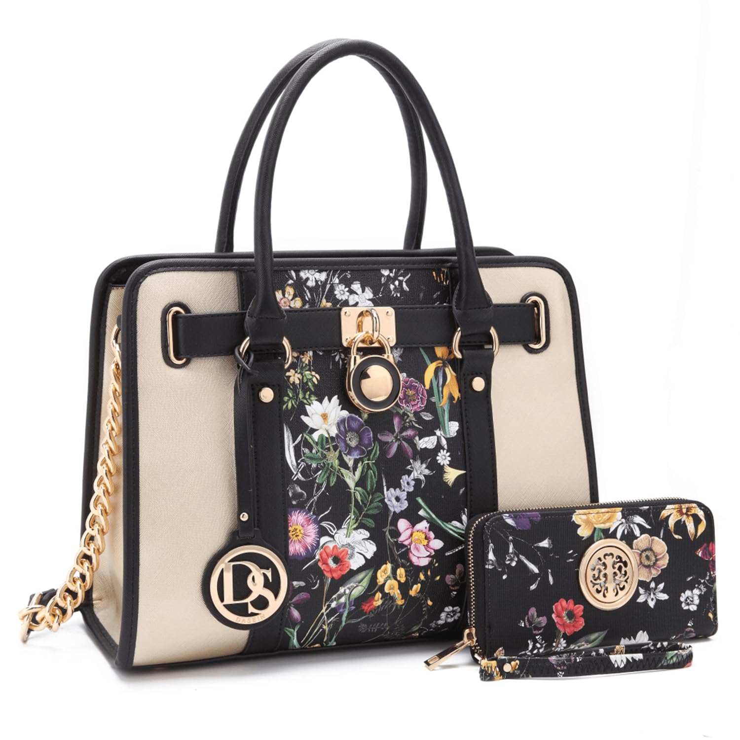 Dasein Two Tone Satchel Handbags Purses for Women Vegan Leather Shoulder Bags Large Tote Bag with Matching Wallet