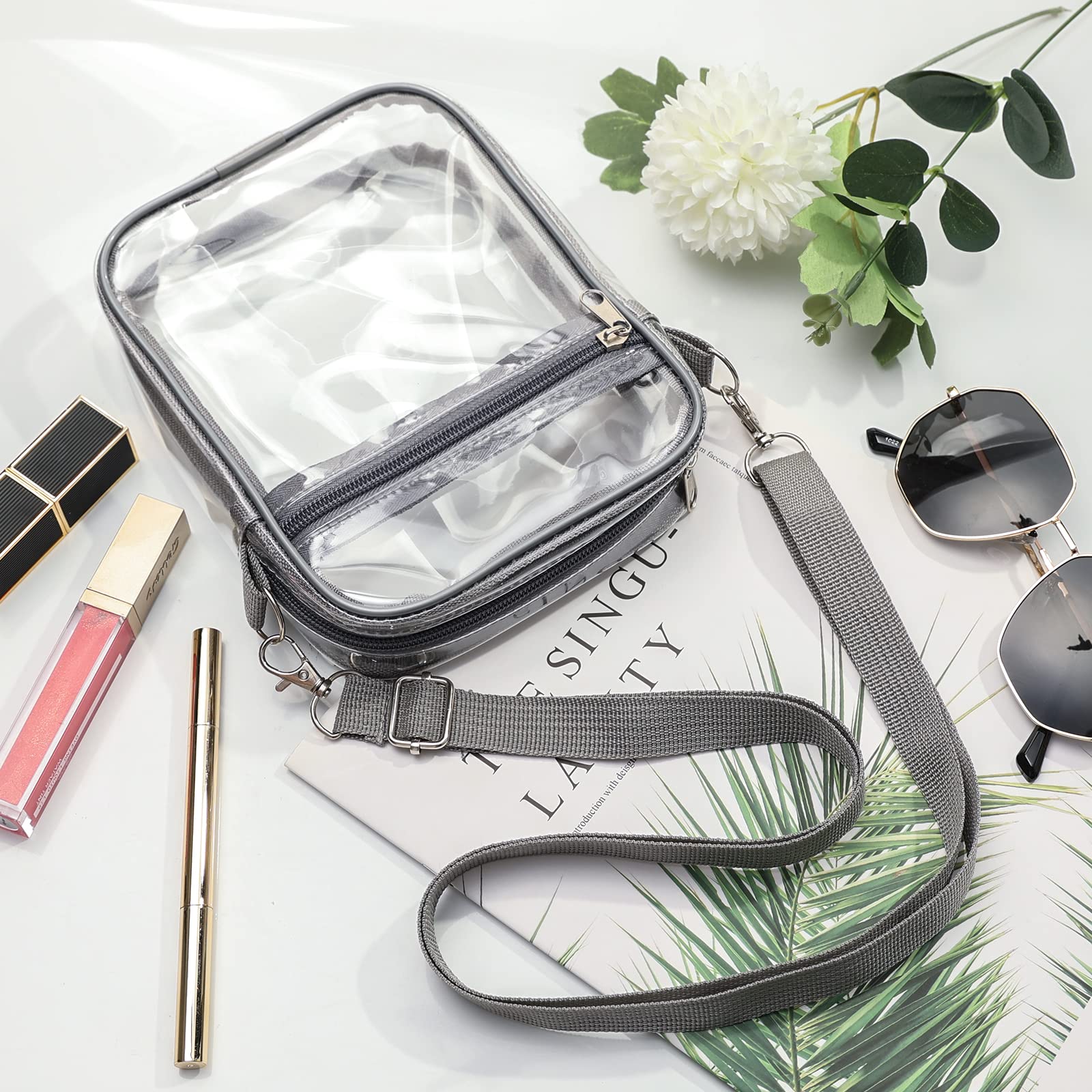 WJCD Clear Bag For Stadium Events PVC Concert Clear Tote Bag Stadium Approved For Women Clear Stadium Bag,with Front Pocket (Grey)
