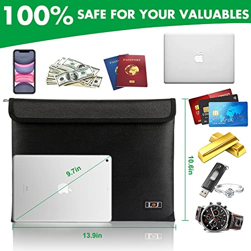 LOJGOAY Fireproof Bag for Documents - 4200°F with Heat Insulated, Fireproof Money Bag for Cash with Zipper, 8-Layer Functional Materials, Waterproof Document Pouch for Valuables, 13.9"x10.6"