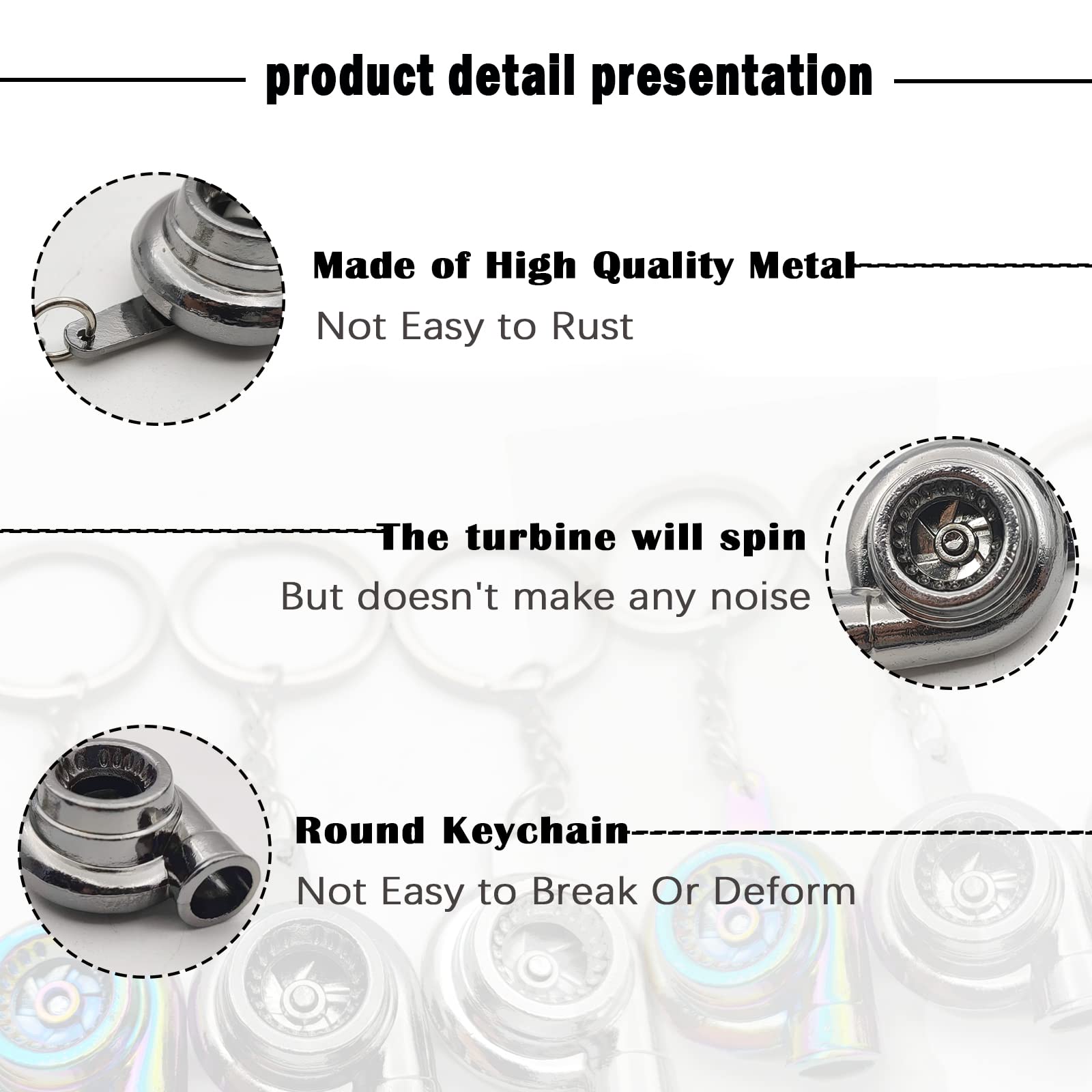 Turbo Turbocharger Keychain- Key Chain Ring Spinning TurboTurbocharger Keychain Compressor Key Chain Ring Keyring Keyfob(Gunblack)