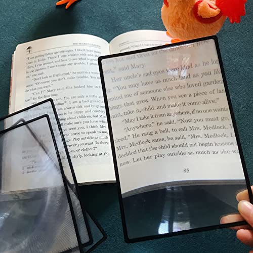 4pcs Page Magnifier for Reading, 3X Magnifying Lens Sheet/Bookmark Flat Magnifier Lenses Lay on Page, Magnifying Fine Print, Flexible Lens, by HYMAOME