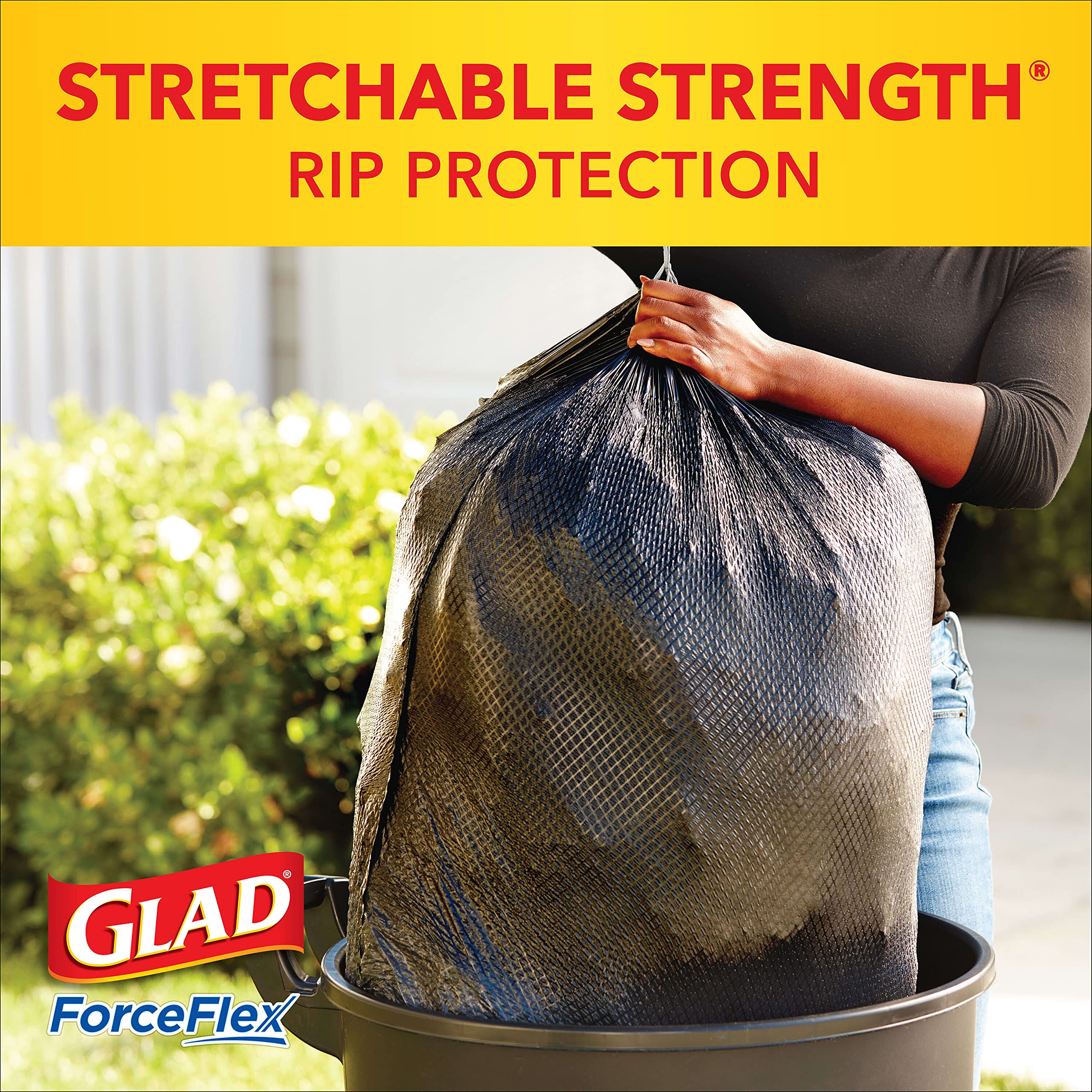Glad Trash Bags, ForceFlex with Clorox Garbage Bags, Lemon Fresh Bleach Scent, 30 Gal, 50 Ct, Package May Vary