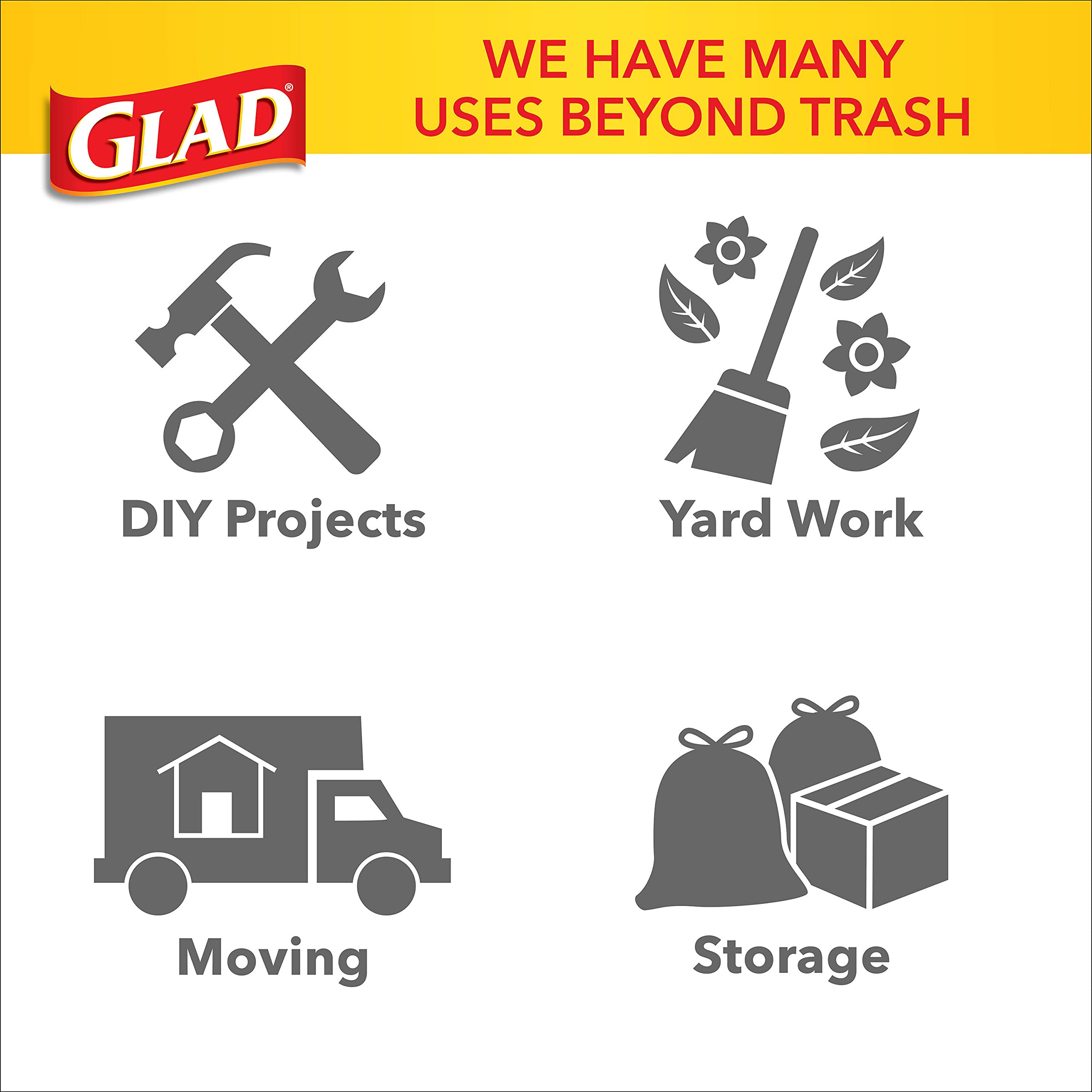 Glad Trash Bags, ForceFlex with Clorox Garbage Bags, Lemon Fresh Bleach Scent, 30 Gal, 50 Ct, Package May Vary