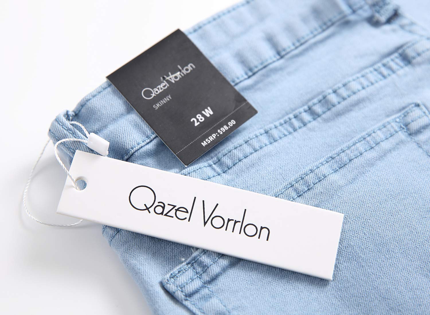 Qazel Vorrlon Men's Blue Skinny Jeans Stretch Washed Slim Fit Pencil Pants,Light Blue,36
