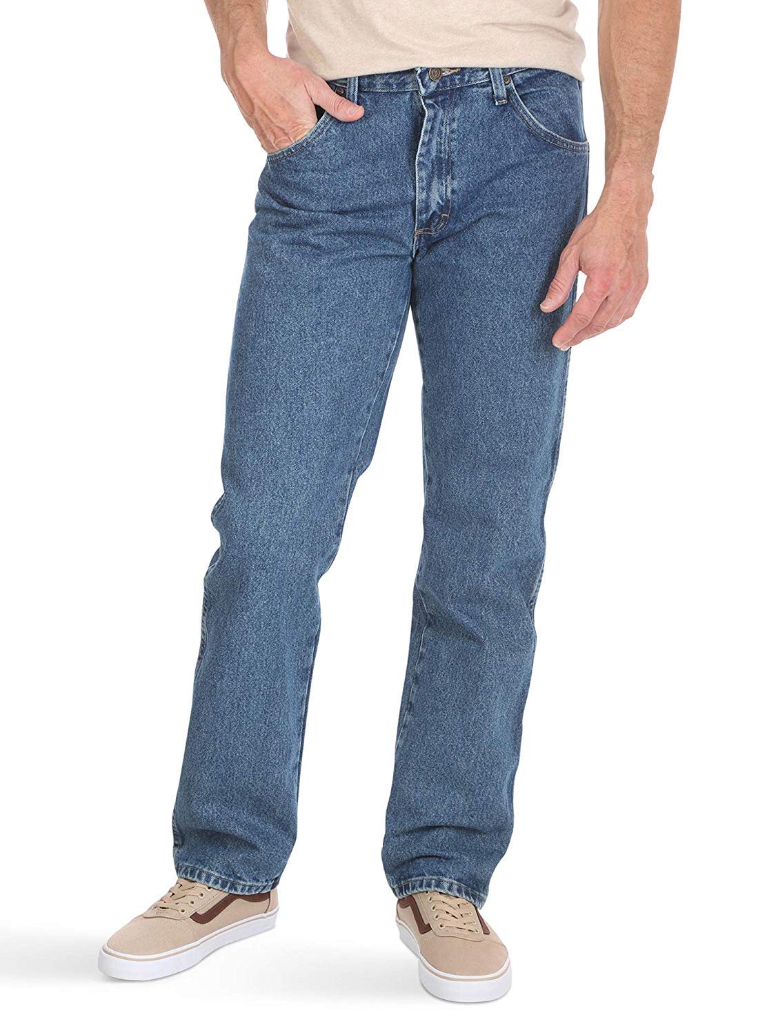 Wrangler Authentics Men's Classic 5-Pocket Regular Fit Cotton Jean, Stonewash Mid, 38W x 28L