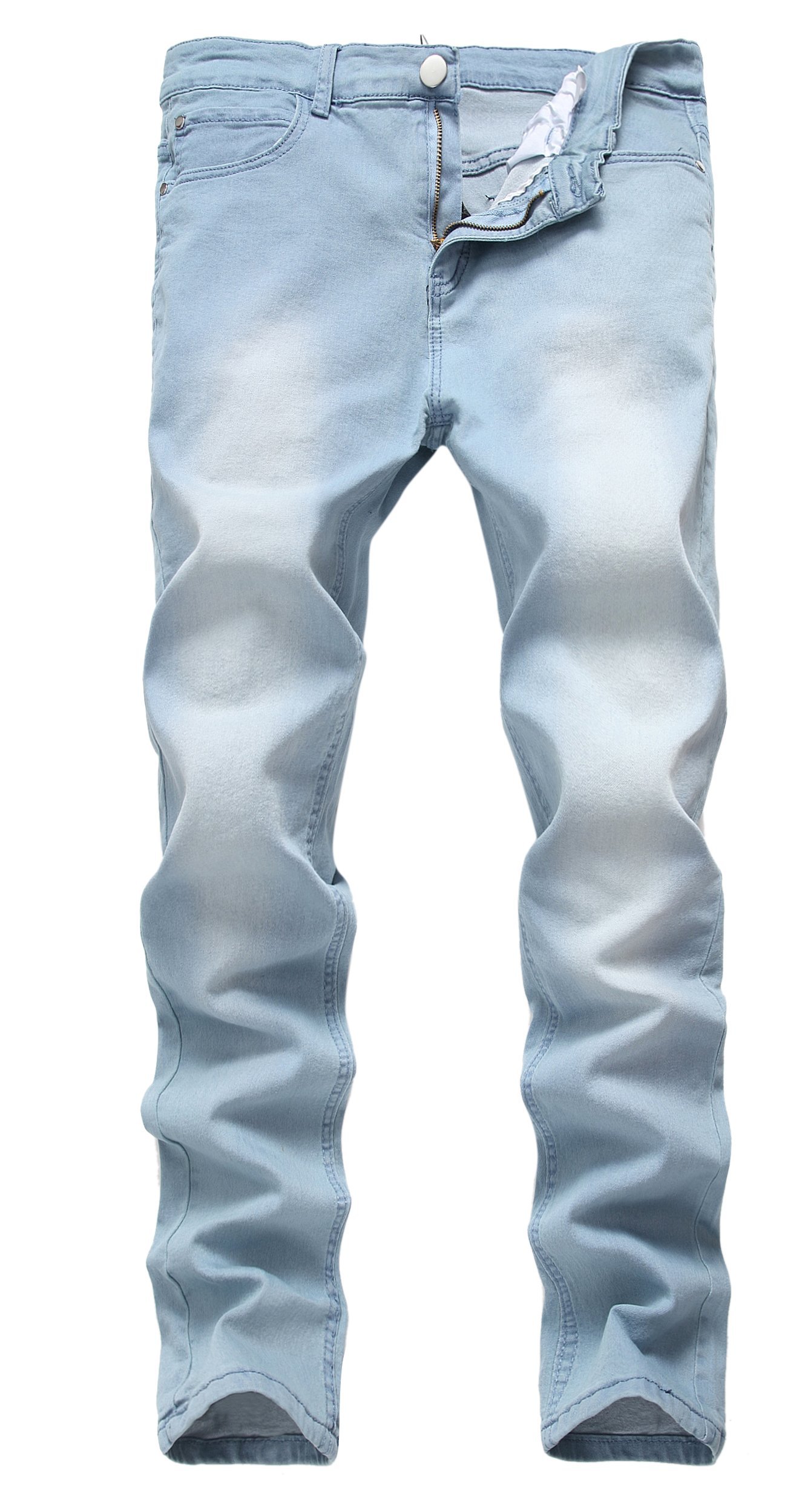Qazel Vorrlon Men's Blue Skinny Jeans Stretch Washed Slim Fit Pencil Pants,Light Blue,36