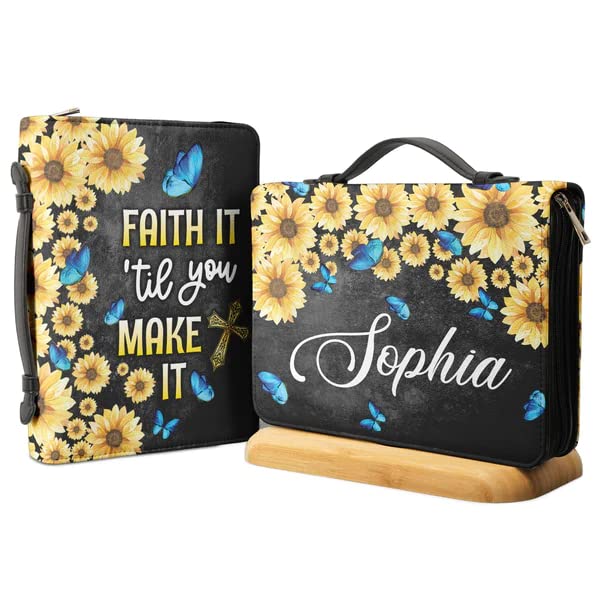 Faith It Til You Make It Christian Gifts Custom Book Bible Cover Premium Faux or Top Grain Leather