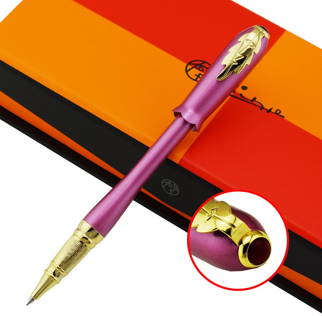 Lanxivi Picasso Greek Irene Purple Rollerball Pen for Woman, Bud Cap Leaf Clip Uniqu Style Gift Box Set