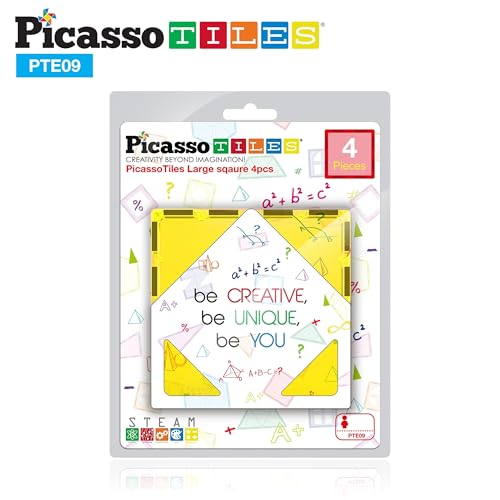 PicassoTiles Magnetic Building Block Large Square Shape Magnet Tiles Construction Toy STEM Learning Kit Educational Playset Playboard Pretend Play Stacking Blocks Child Brain Development PTE09