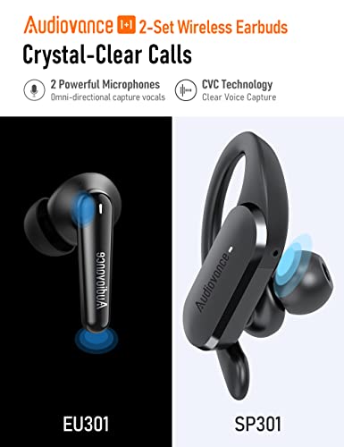 Audiovance 2 Sets Earbuds SPEU 301, True Wireless Headphones Bluetooth 5.2 Earphones, Euphony 301 for Immersive Music, Speed 301 for Workout, Premium Sound, Clear Calls, Waterproof.