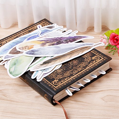 Usdepant 30Pcs/Set Colorful Feather Shape Paper Bookmarks for Reading (Colorful Feather Shape)