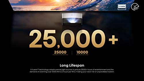 Hisense 120L5F Laser Cinema 4K Ultra Short Throw Laser Projector with 120” ALR Screen | 2700 ANSI Lumens | Android TV | HDR10 | Built-in Alexa and Google Assistant