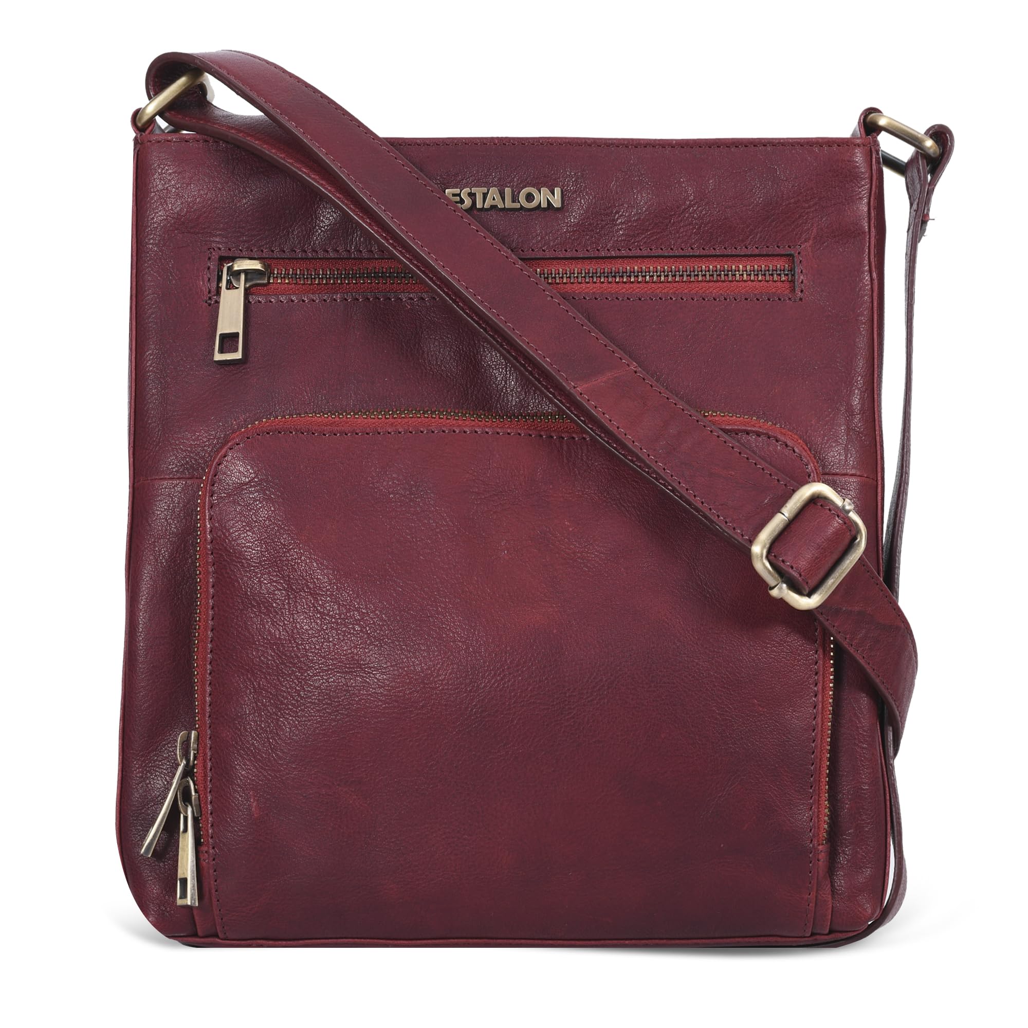 ESTALON Women's Real Leather Crossbody Purse With Adjustable Sling Strap - Medium Size Crossover Shoulder Hand Bag