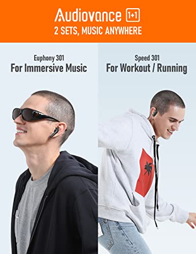 Audiovance 2 Sets Earbuds SPEU 301, True Wireless Headphones Bluetooth 5.2 Earphones, Euphony 301 for Immersive Music, Speed 301 for Workout, Premium Sound, Clear Calls, Waterproof.