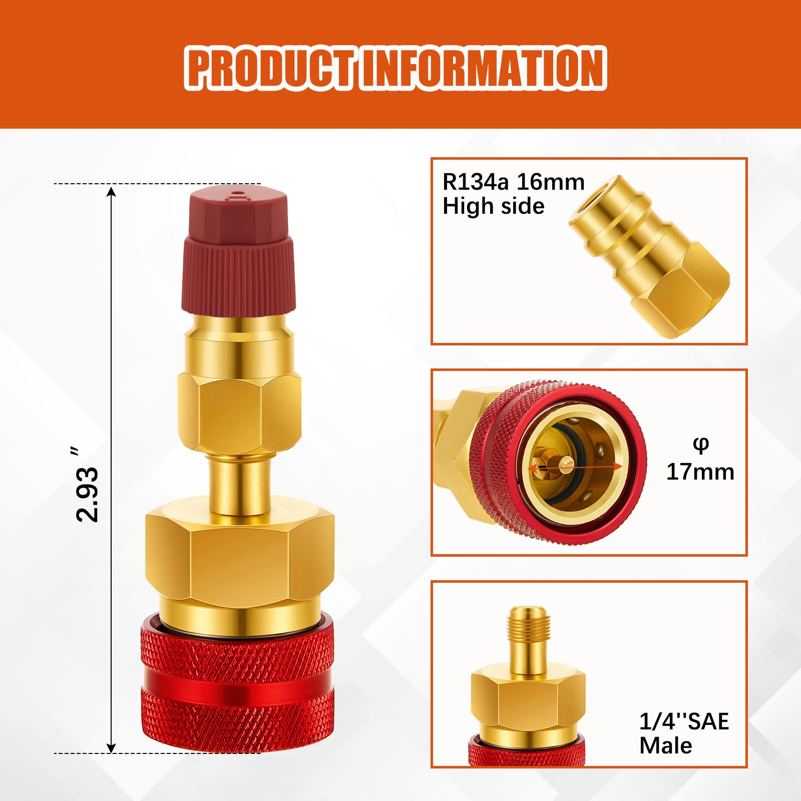 Quick Couplers Kit, R1234YF to R134A Conversion Kit, Blue and Red High Low Side R1234YF Adapters Hose Fitting Connectors for R1234YF Car Air Conditioning System Evacuation Recharging