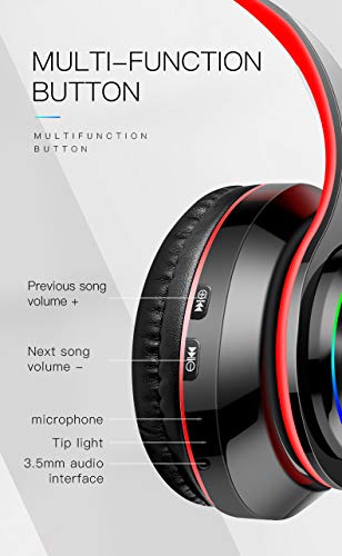 Amazing 7 LED Bluetooth Headphones with 8Hours Playtime, Wireless Headsets Over Ear, Hi-Fi Stereo, Multi-Colored Breathing Led, Built-in Mic, Snug Fit Earphones for Game Video DJ (Grey Blue)