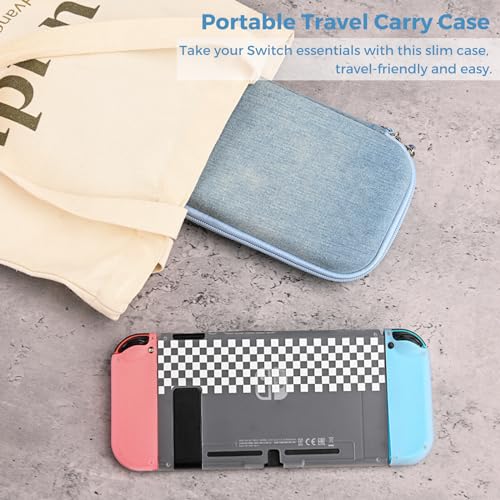 Younik Switch Case for Switch 2017, Denim Switch Carrying Case for Girls, 15 in 1 Accessories kit with Portable Case, Screen Protector, Cover, Thumb Grips Caps, Game Card Case and Strap