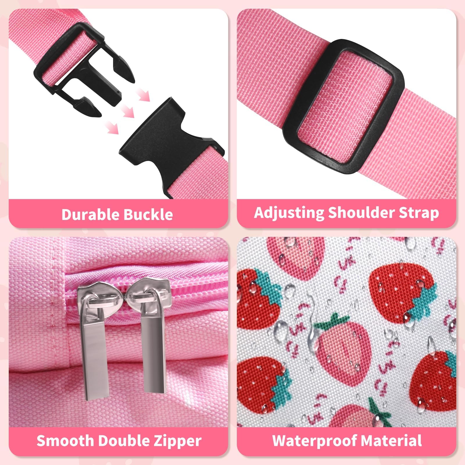 THRCIFLO Cute Pink Strawberry Travel Carrying Bag for Nintendo Switch/OLED/Lite Shoulder Bag Storage Backpack for Switch Accessories, Portable Crossbody Sling Case for Girls