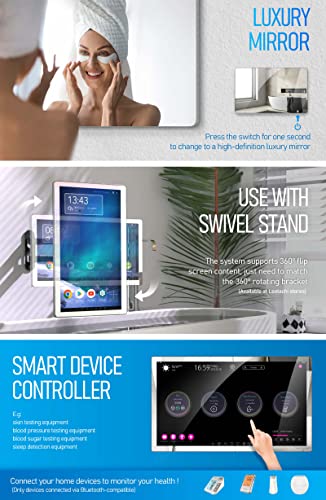 Leotachi 21.5 inch Touch Screen Mirror IP66 Waterproof TV for Bathroom Shower - Support 360° Rotation, 500 nits High Brightness Full HD 1080P Built-in Android OS WiFi/LAN/USB/BT/HDMI(Black)