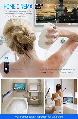 Leotachi 21.5 inch Touch Screen Mirror IP66 Waterproof TV for Bathroom Shower - Support 360° Rotation, 500 nits High Brightness Full HD 1080P Built-in Android OS WiFi/LAN/USB/BT/HDMI(Black)