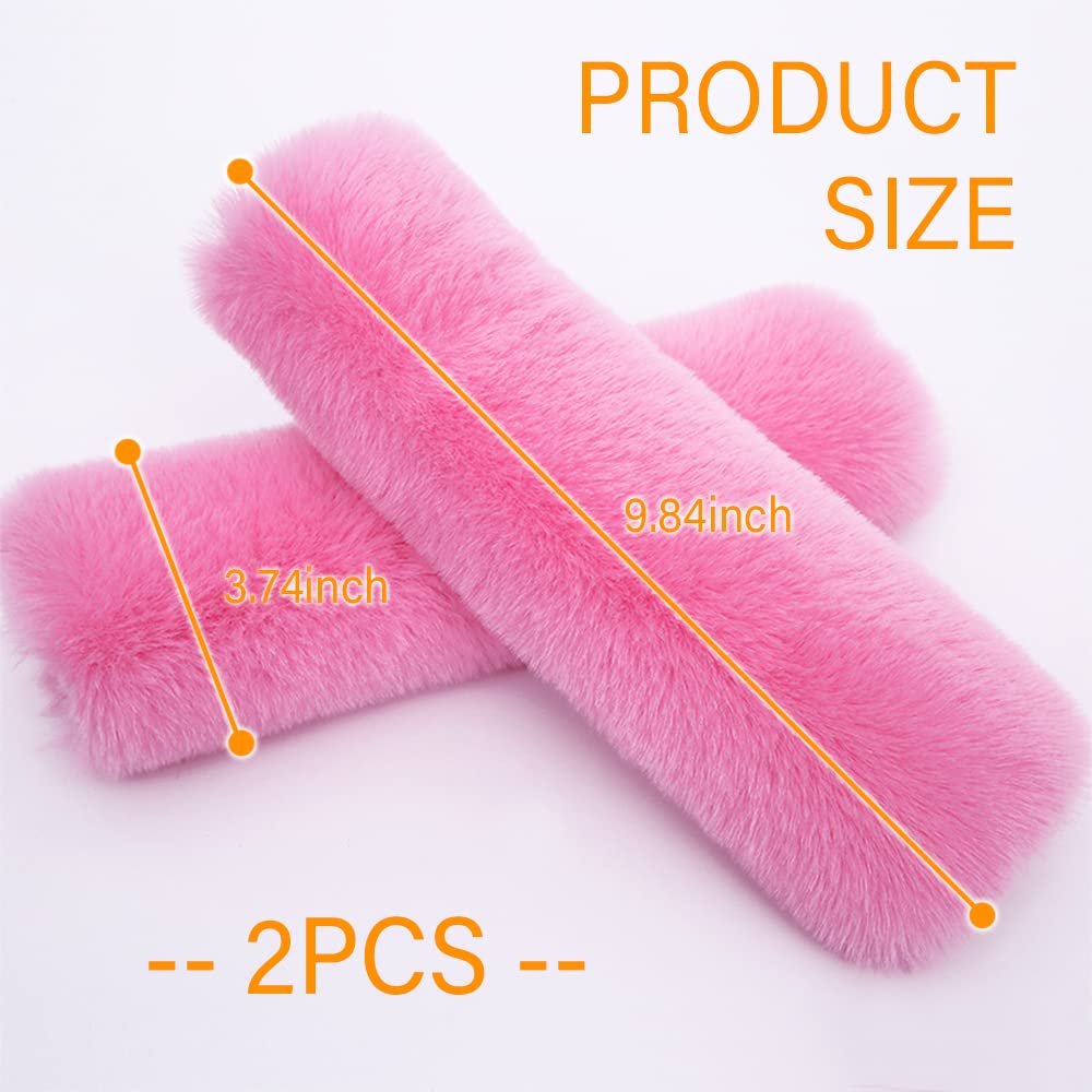 2PCS Fluffy Car Seatbelt Covers - Soft&Comfortable Plush Seat Belt Cushion Protects Shoulder - Universal Seat Belt Covers for Adults or Children Fits Car Truck SUV Van RV (Pink/2pcs)
