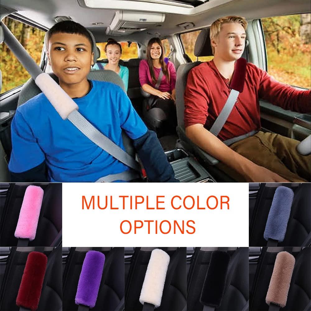 2PCS Fluffy Car Seatbelt Covers - Soft&Comfortable Plush Seat Belt Cushion Protects Shoulder - Universal Seat Belt Covers for Adults or Children Fits Car Truck SUV Van RV (Pink/2pcs)
