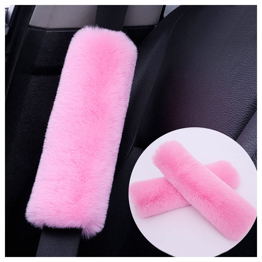 2PCS Fluffy Car Seatbelt Covers - Soft&Comfortable Plush Seat Belt Cushion Protects Shoulder - Universal Seat Belt Covers for Adults or Children Fits Car Truck SUV Van RV (Pink/2pcs)