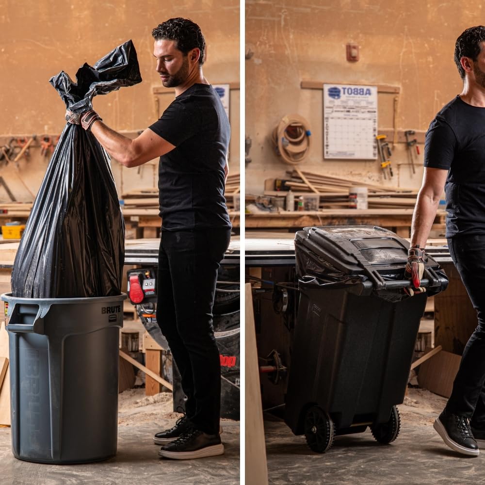Plasticplace Black Trash Bags (50 Count): Heavy-Duty 64-65 Gallon Garbage Bags, Trash Can Liners, 1.5 Mil for Toter, Perfect Garbage Bag, 50β x 60β, Durable Can Liners