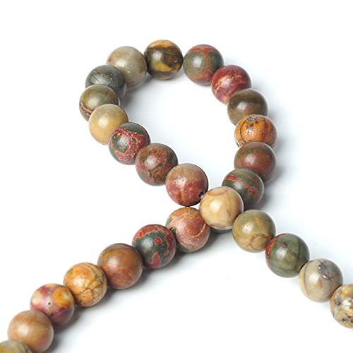 100Pcs Natural Stone 10mm Picasso Round Loose Gemstone Energy Healing Beads Hole Size 1mm DIY Smooth Beads for Bracelet Necklace Earrings Jewelry Making