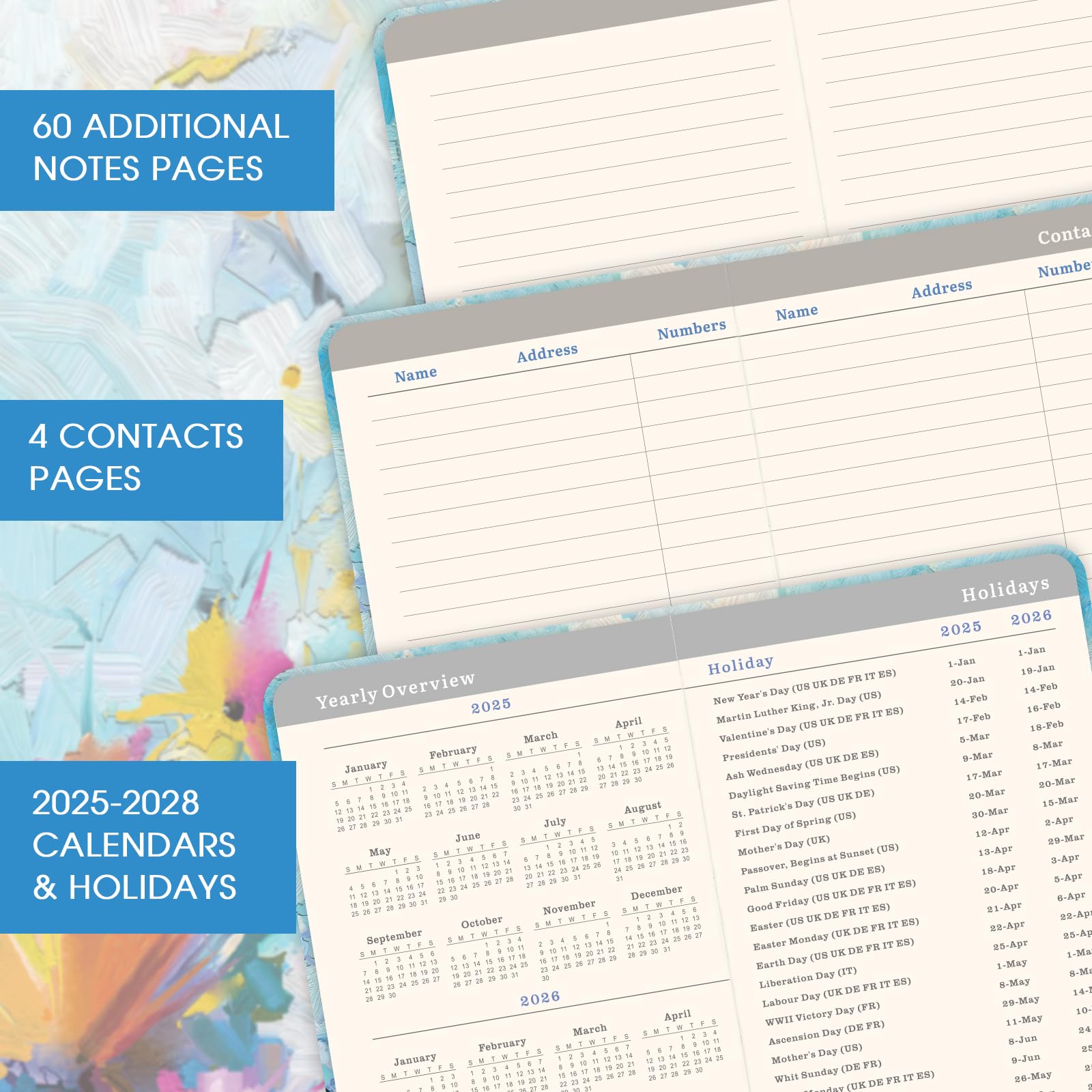 2025-2028 Pocket Planner/Calendar - 3 Year Monthly Planner 2025-2028, July 2025 - June 2028, 6.3" x 3.8", 60 Notes Pages, Inner Pocket, Pen Loop, Elastic Closure, Perfect Organizer for Purse