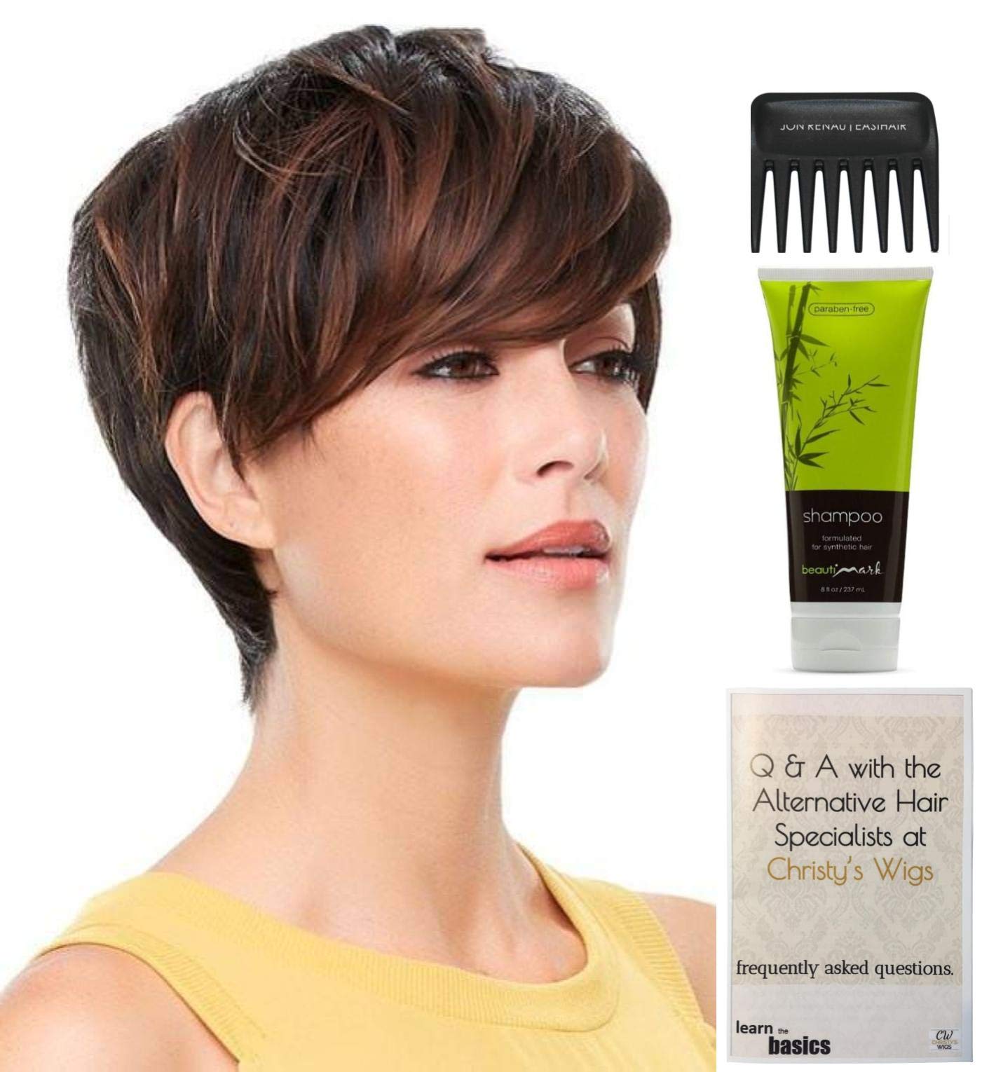 Bundle - 4 items: Evan Wig by Jon Renau, Christy's Wigs Q & A Booklet, BeautiMark Synthetic Shampoo & Wide Tooth Comb - Color: 8RH14