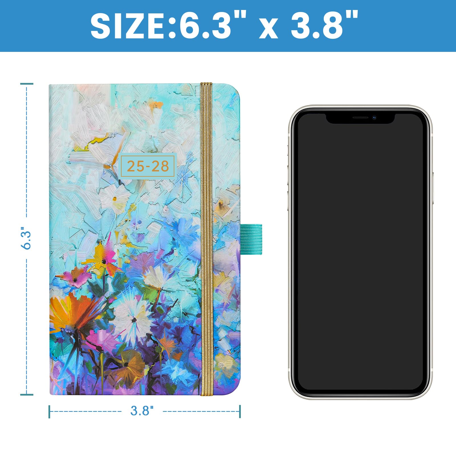 2025-2028 Pocket Planner/Calendar - 3 Year Monthly Planner 2025-2028, July 2025 - June 2028, 6.3" x 3.8", 60 Notes Pages, Inner Pocket, Pen Loop, Elastic Closure, Perfect Organizer for Purse