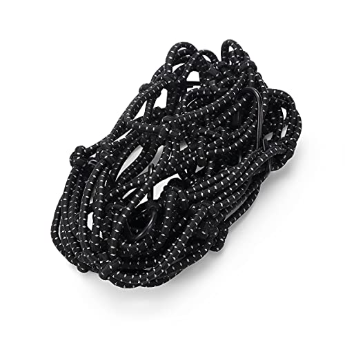 Motorcycle Reflective Cargo Net, 15.7"x15.7" Bungee Cargo Net Natural Latex Core, Stretchable Luggage Thicken Netting with 6 Hooks, Fuel Tank Helmet Mesh for Motorcycle Bikes ATVs UTVs (Black)