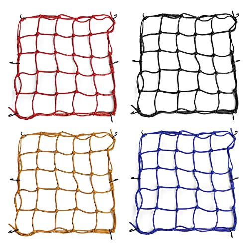 Motorcycle Reflective Cargo Net, 15.7"x15.7" Bungee Cargo Net Natural Latex Core, Stretchable Luggage Thicken Netting with 6 Hooks, Fuel Tank Helmet Mesh for Motorcycle Bikes ATVs UTVs (Black)