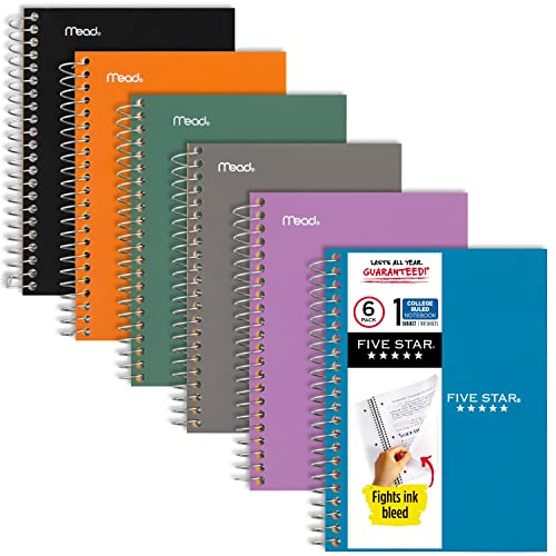 Five Star Personal Spiral Notebooks, 6 Pack, 1-Subject, College Ruled Paper, 7" x 4-3/8", Small Size, 100 Sheets, Assorted Colors (38028)