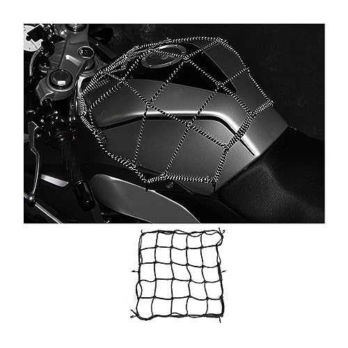 Motorcycle Reflective Cargo Net, 15.7"x15.7" Bungee Cargo Net Natural Latex Core, Stretchable Luggage Thicken Netting with 6 Hooks, Fuel Tank Helmet Mesh for Motorcycle Bikes ATVs UTVs (Black)