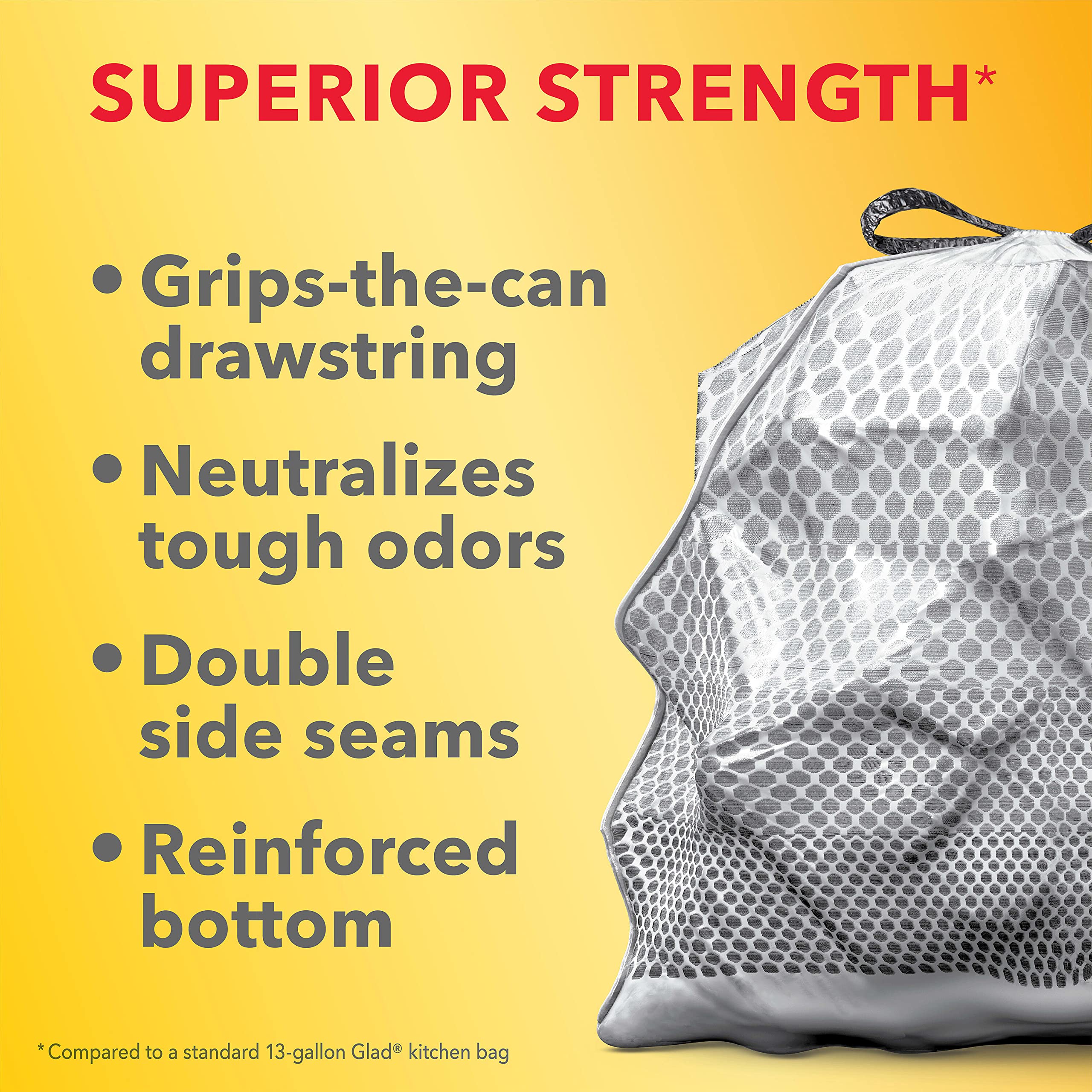 Glad ForceFlex MaxStrength with Clorox Tall Kitchen Trash Bags, 13 Gal, 34 Ct (Package May Vary)