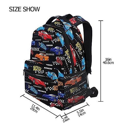 Hwasondy Sports Car Speed Racer Checkerboard Flag Classic 16 Inch Backpack with Adjustable Padded Shoulder Straps