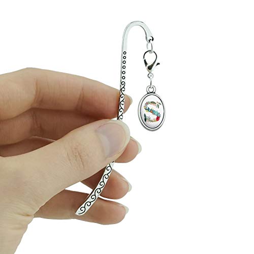 Letter S Floral Monogram Initial Metal Bookmark Page Marker with Oval Charm