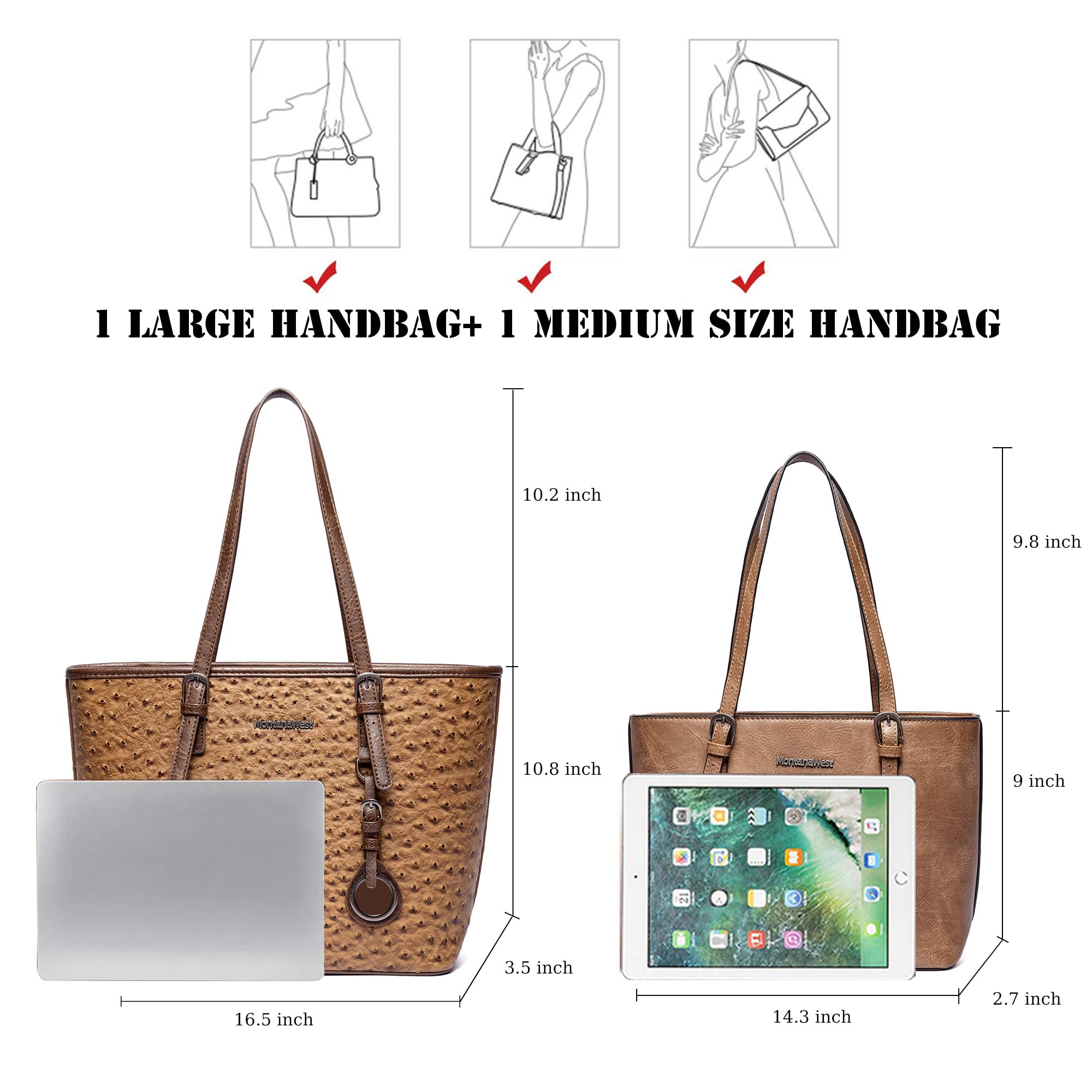 Montana West Tote Bag for Women Vegan Leather Purse and Handbags Set Embossed Collection Purse 2Pcs Set Brown MWC2-G049BR