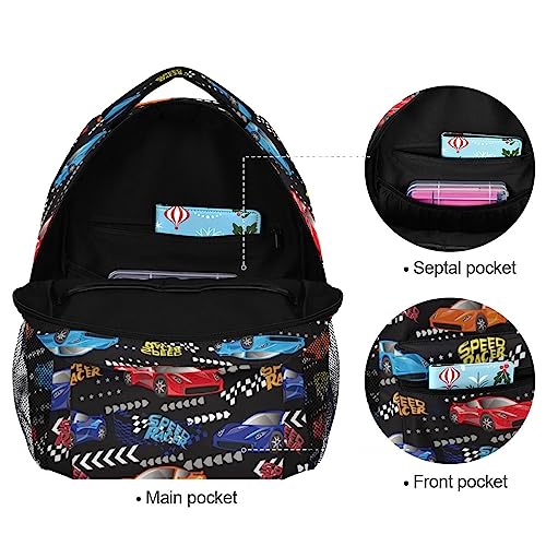 Hwasondy Sports Car Speed Racer Checkerboard Flag Classic 16 Inch Backpack with Adjustable Padded Shoulder Straps