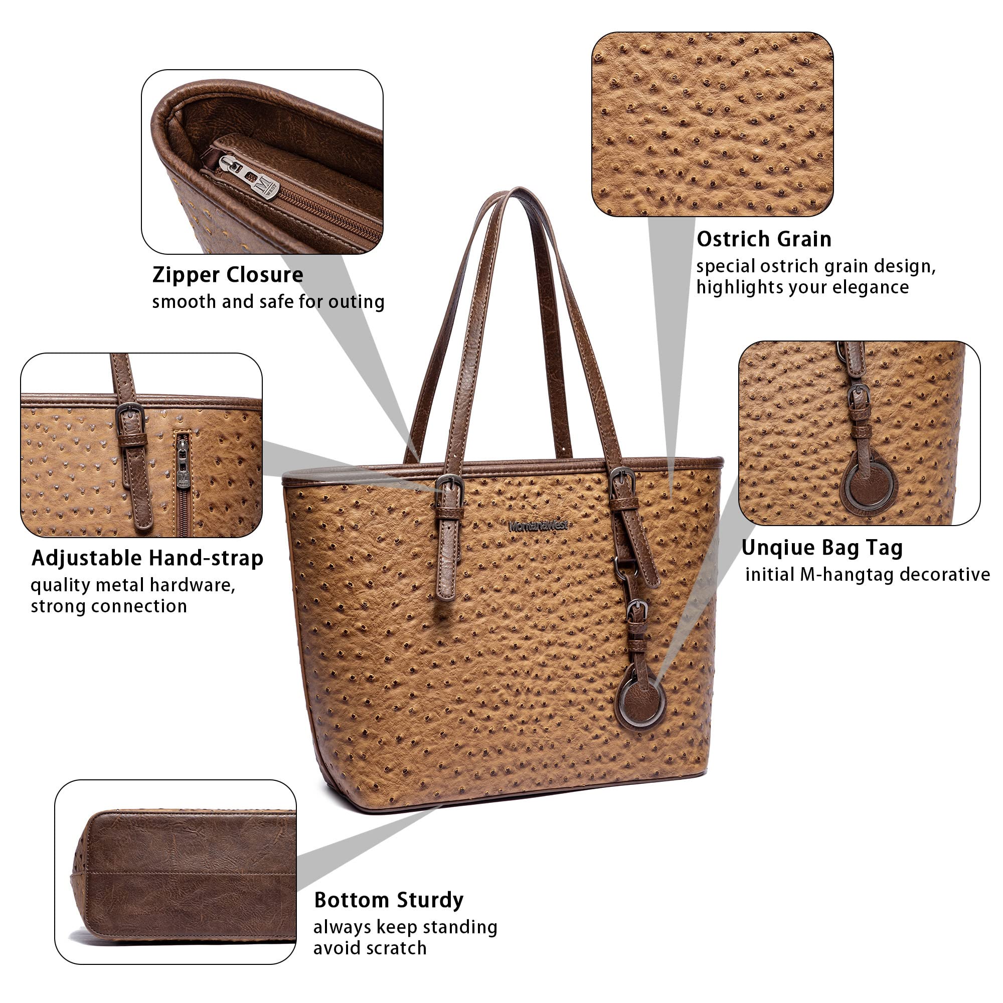 Montana West Tote Bag for Women Vegan Leather Purse and Handbags Set Embossed Collection Purse 2Pcs Set Brown MWC2-G049BR