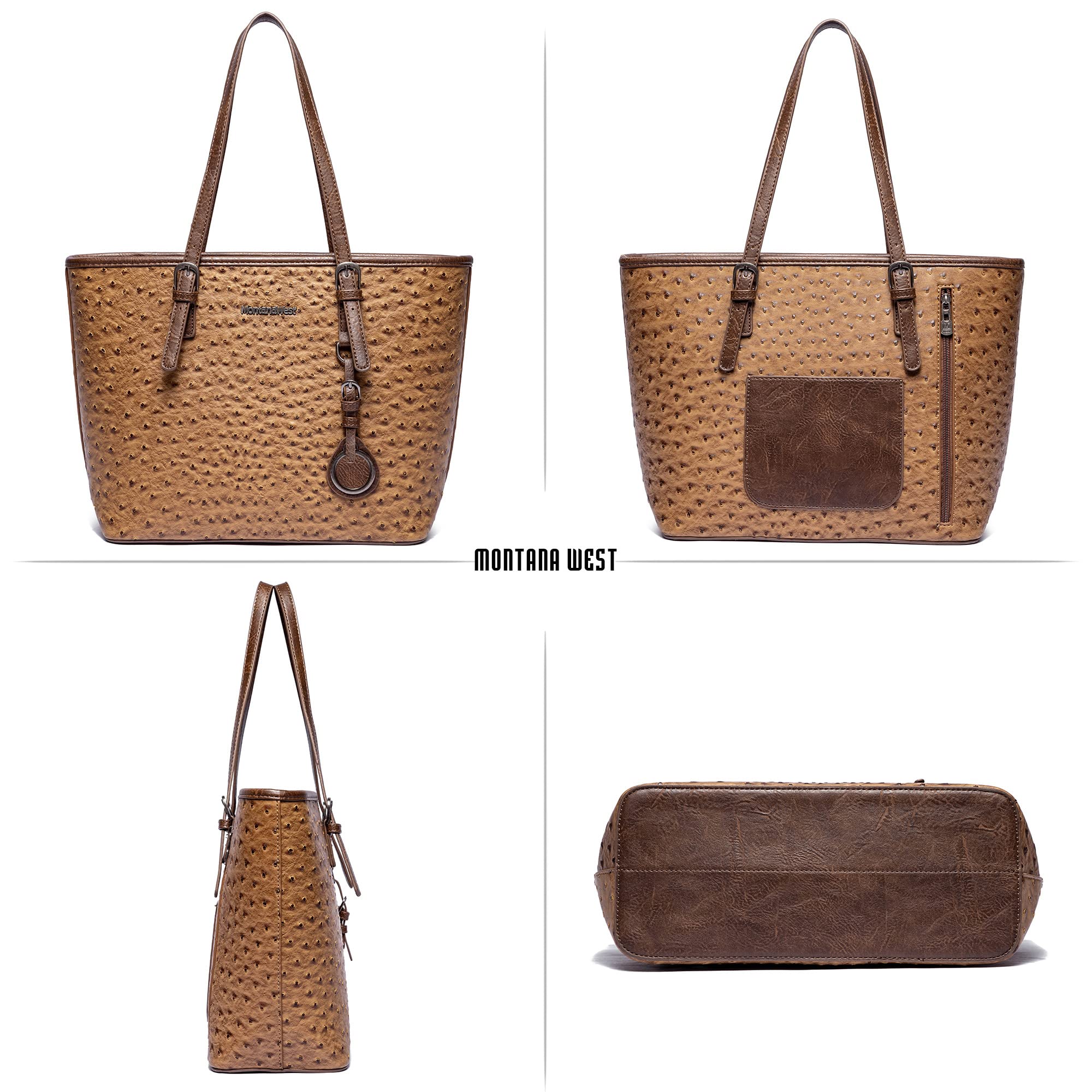 Montana West Tote Bag for Women Vegan Leather Purse and Handbags Set Embossed Collection Purse 2Pcs Set Brown MWC2-G049BR