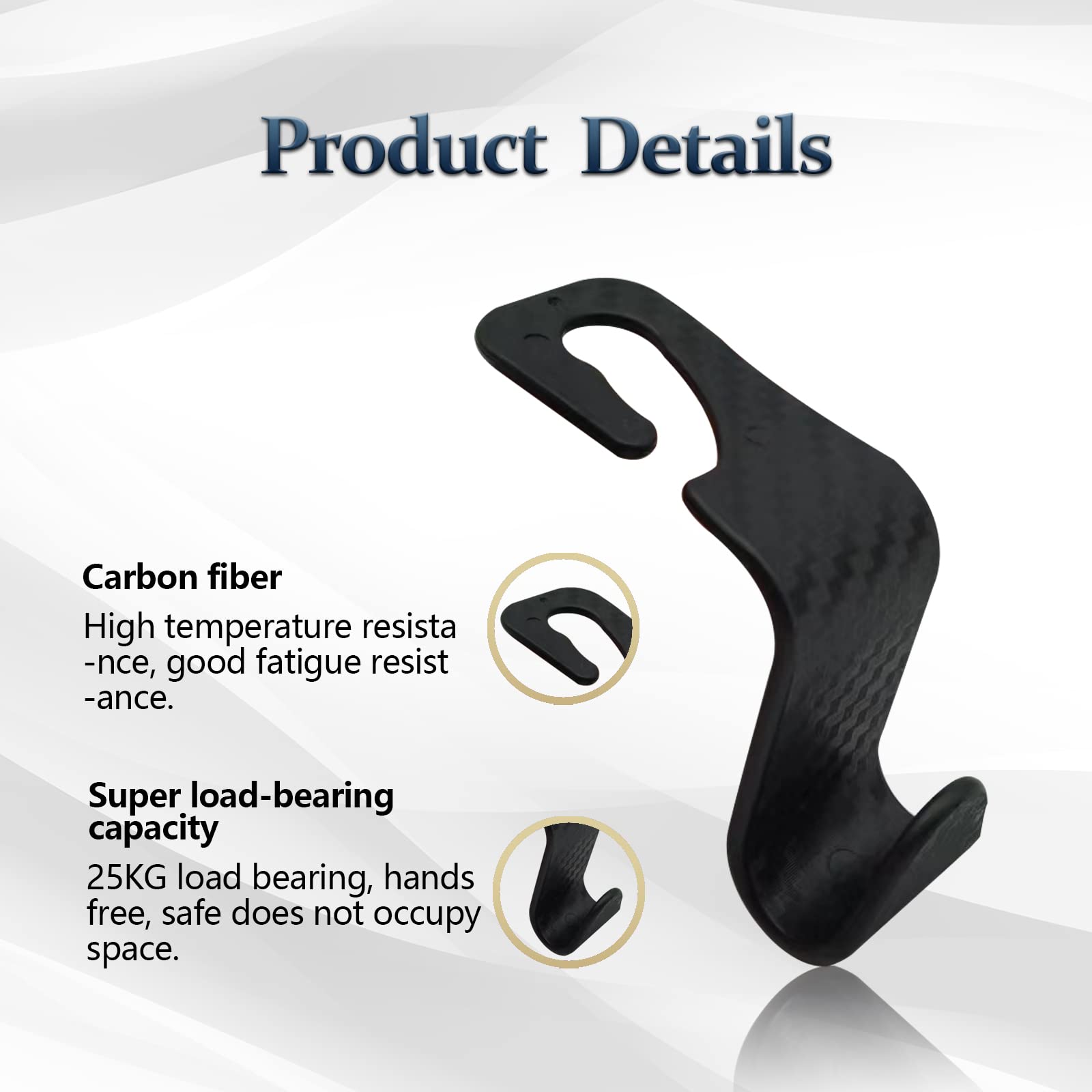 4 Packs Car Back Seat Headrest Hanger, Universal Vehicle Storage Organizer, Stylish Back Seat Hanger for Your Purse, Grocery Bags, Handbag to Keep Them from Sliding Around While Driving, Carbon Fiber