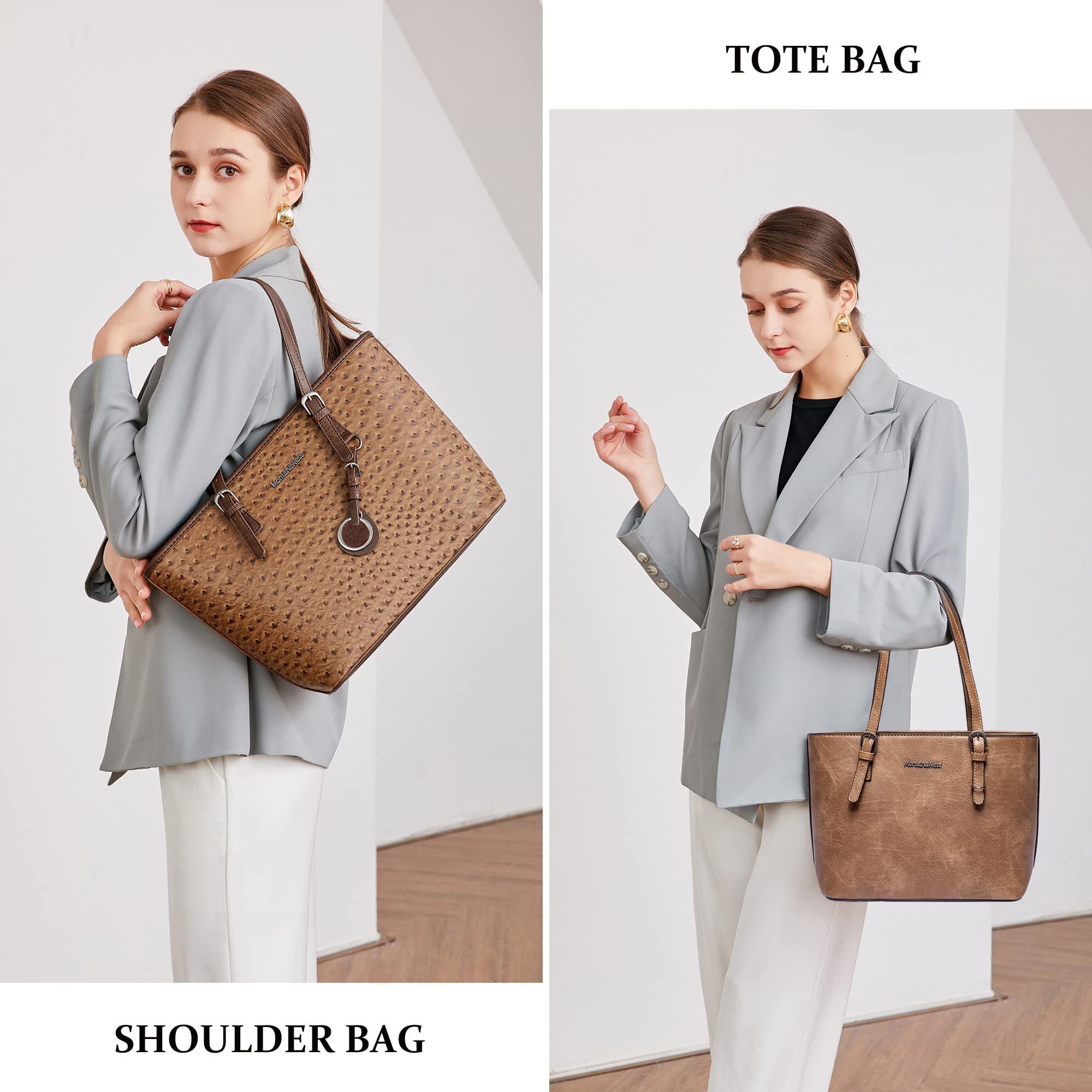 Montana West Tote Bag for Women Vegan Leather Purse and Handbags Set Embossed Collection Purse 2Pcs Set Brown MWC2-G049BR