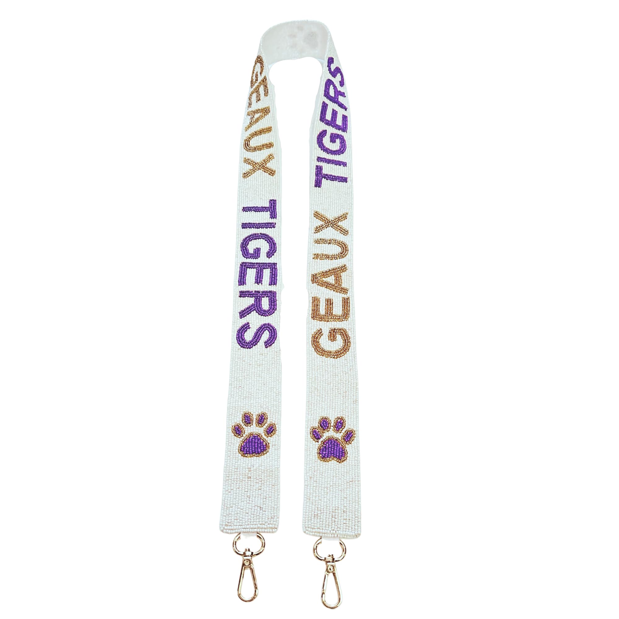 Lashicorn Beaded Purse Strap Purple & Yellow College Game Day Clear Handbag Replacement Strap Louisiana Stadium Football University 49 x1.75โ State University Gold Hardware Clips