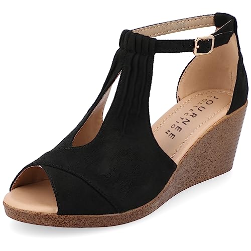 Journee Collection Womens Comfort Sole Ankle Strap Wedges Black, 8.5 Regular US
