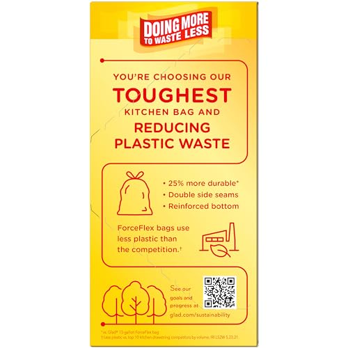 Glad ForceFlex MaxStrength with Clorox Tall Kitchen Trash Bags, 13 Gal, 34 Ct (Package May Vary)
