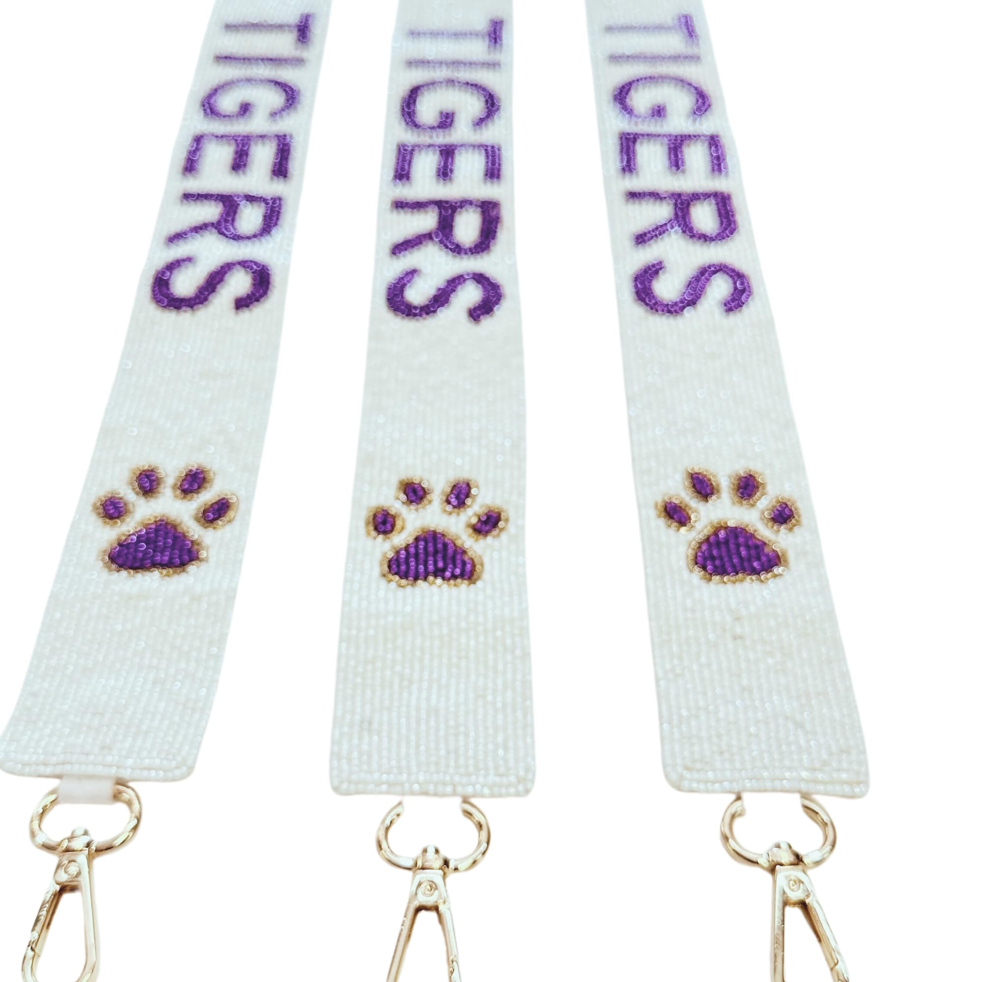 Lashicorn Beaded Purse Strap Purple & Yellow College Game Day Clear Handbag Replacement Strap Louisiana Stadium Football University 49 x1.75โ State University Gold Hardware Clips